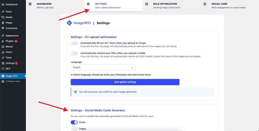 Preview cards for Social Media Settings – Image SEO